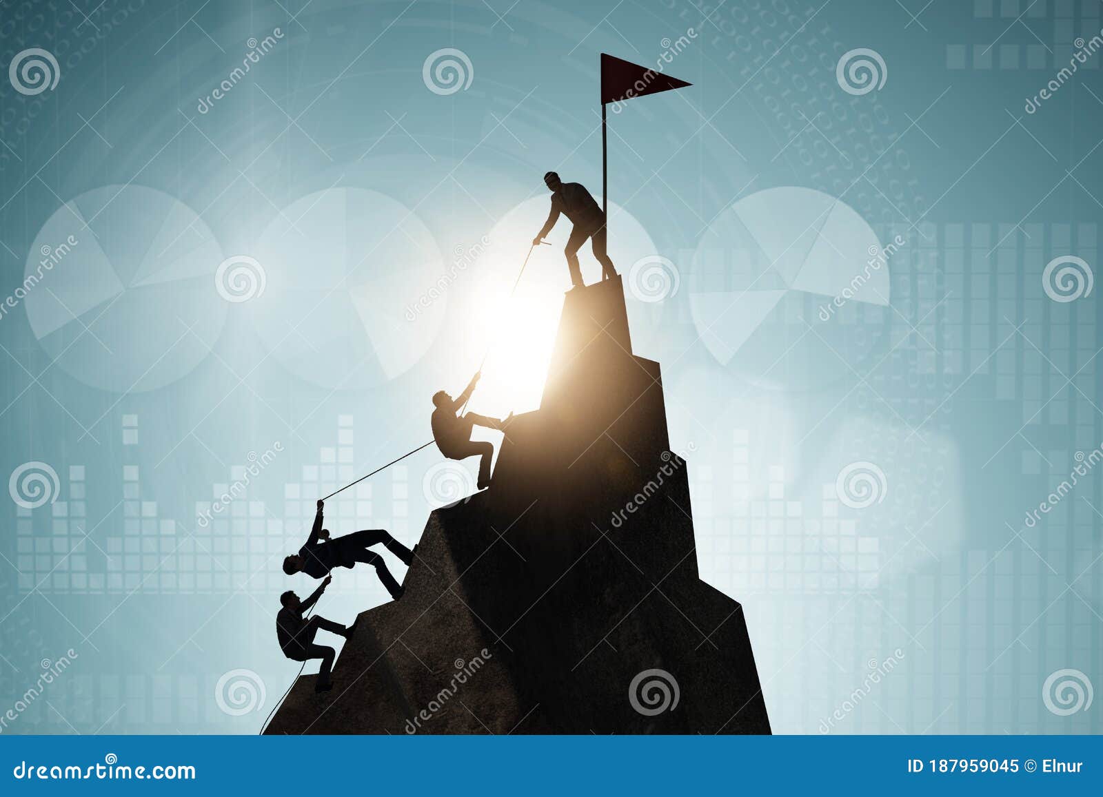 Concept of Teamwork with Team Climbing Mountain Top Stock Image - Image ...