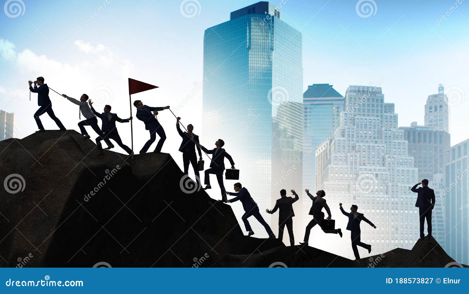 Concept of Teamwork with Team Climbing Mountain Top Stock Image - Image ...