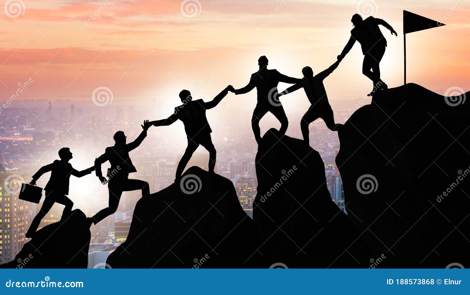 Concept of Teamwork with Team Climbing Mountain Top Stock Photo - Image ...