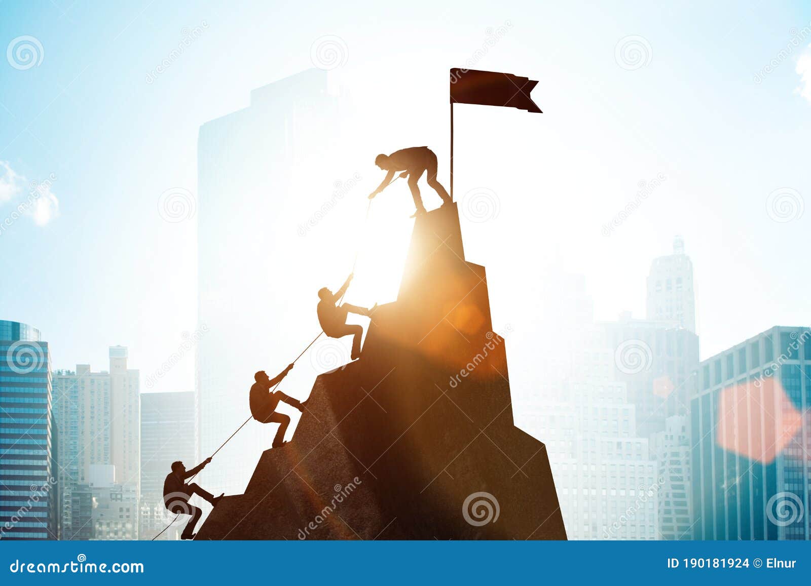 Concept of Teamwork with Team Climbing Mountain Top Stock Photo - Image ...