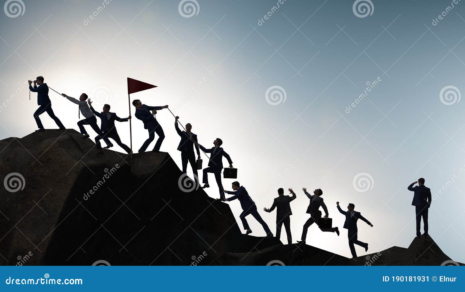 Concept of Teamwork with Team Climbing Mountain Top Stock Image - Image ...