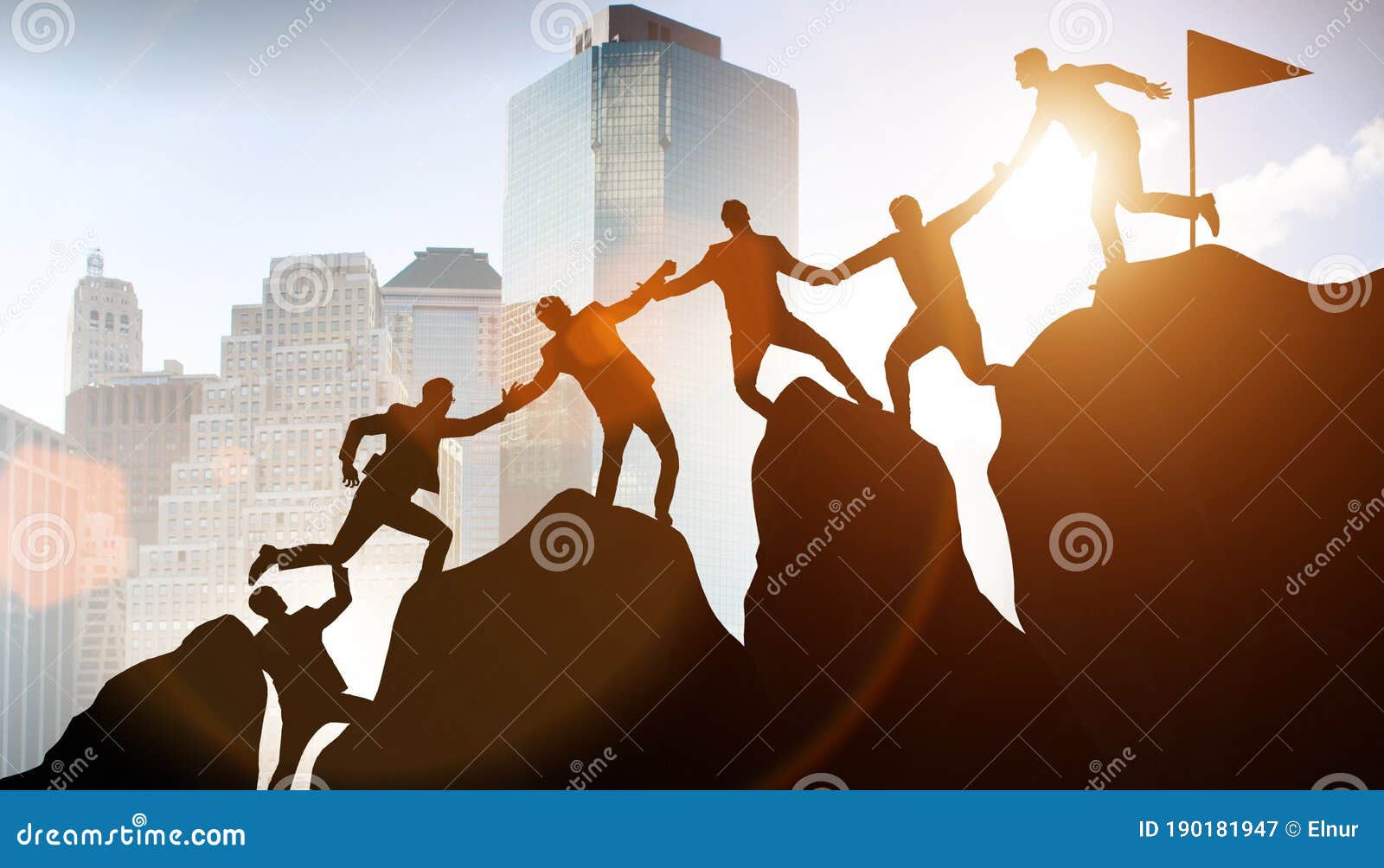 Concept of Teamwork with Team Climbing Mountain Top Stock Image - Image ...