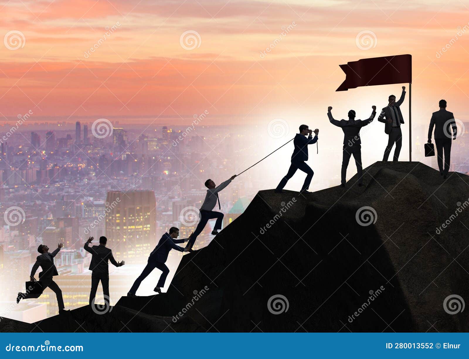 Concept of Teamwork with Team Climbing Mountain Top Stock Photo - Image ...