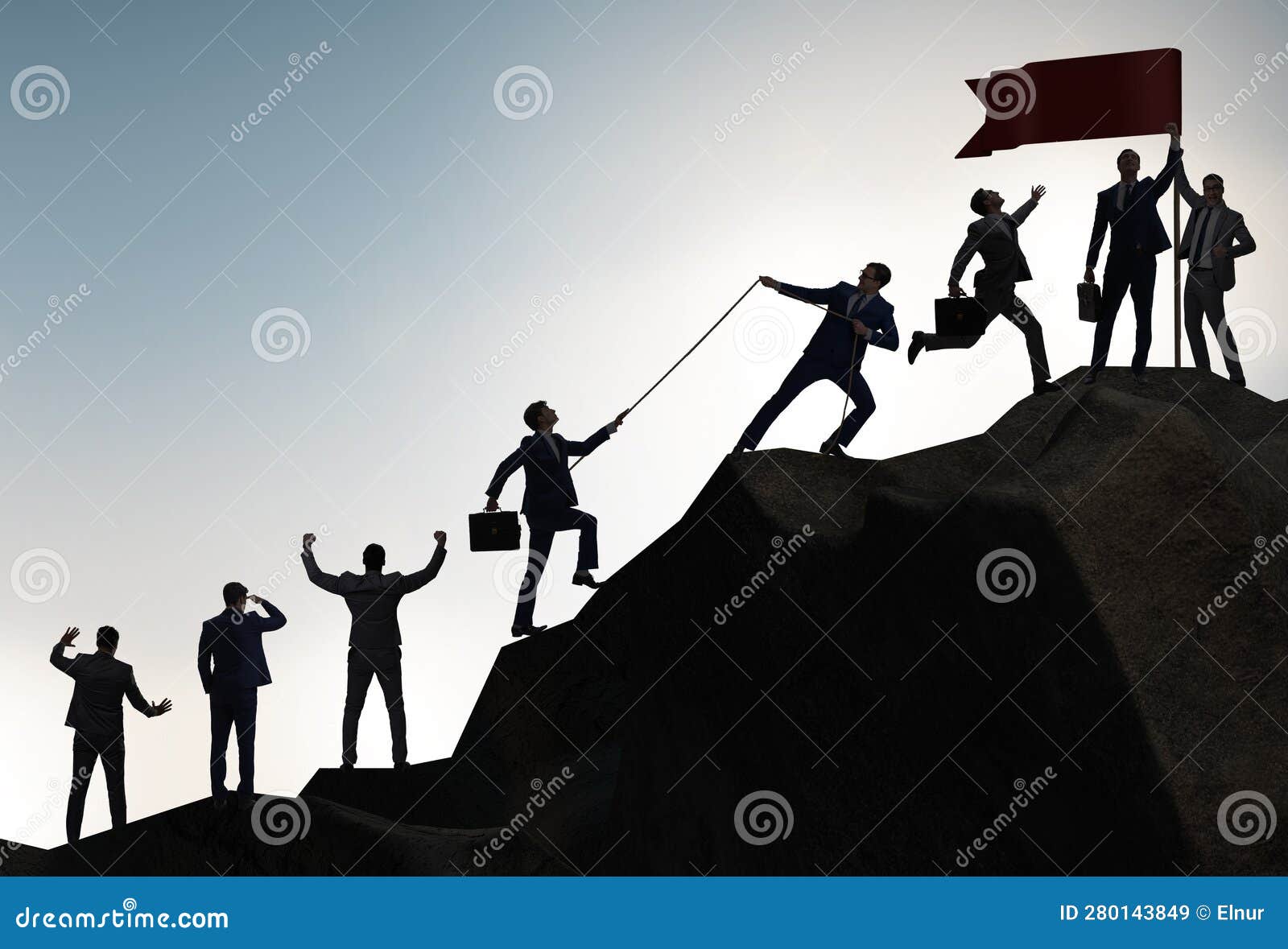 Concept of Teamwork with Team Climbing Mountain Top Stock Image - Image ...