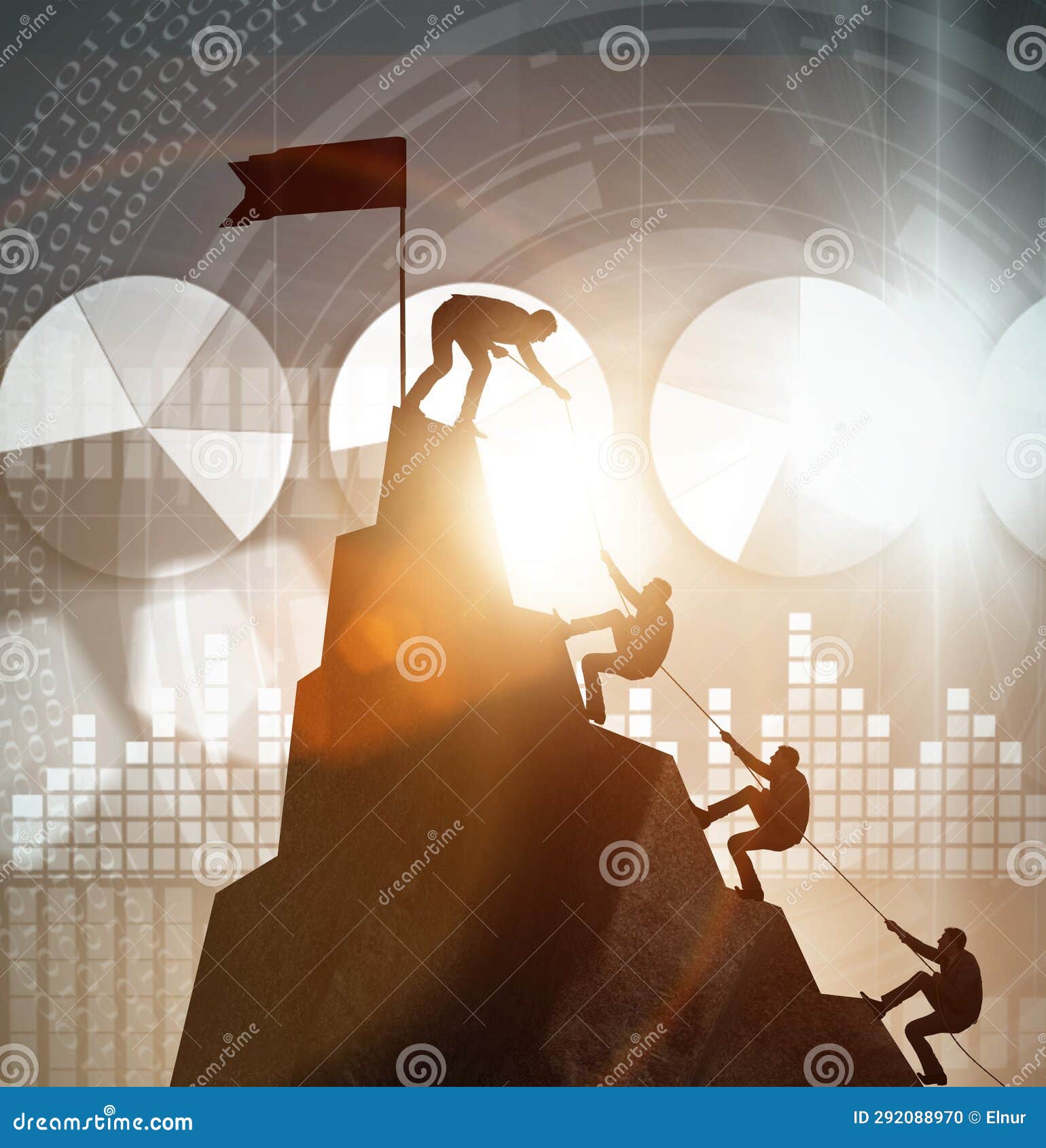 Concept of Teamwork with Team Climbing Mountain Top Stock Photo - Image ...