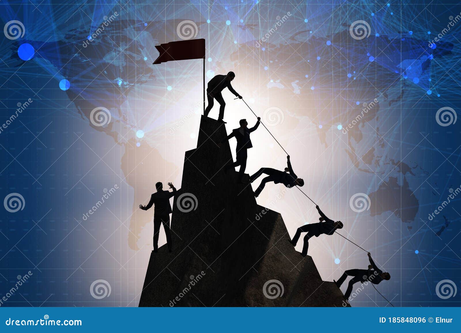 Concept of Teamwork with Team Climbing Mountain Top Stock Photo - Image ...