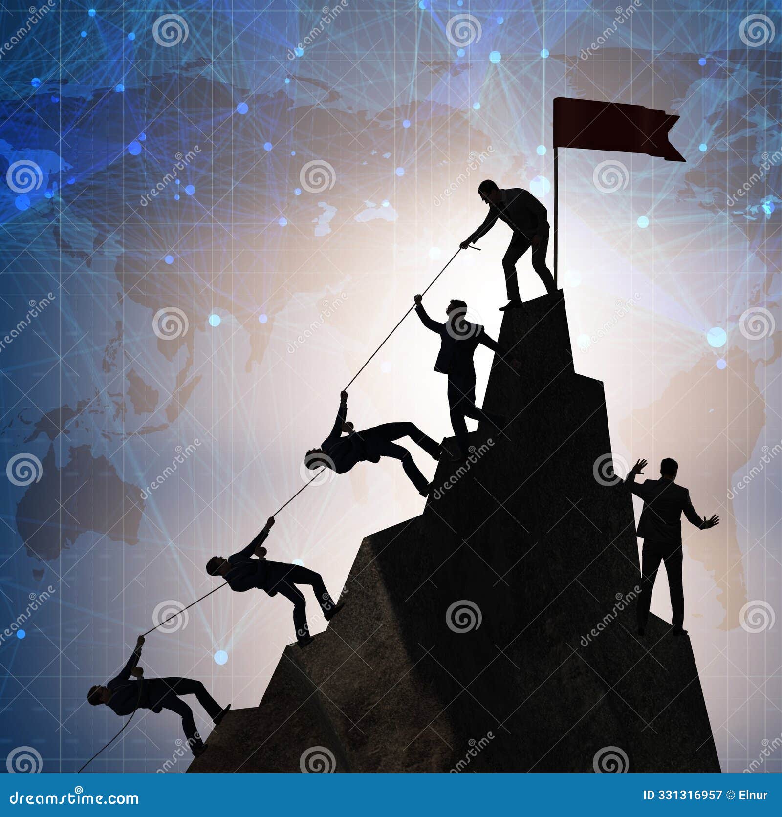 Concept of Teamwork with Team Climbing Mountain Top Stock Image - Image ...
