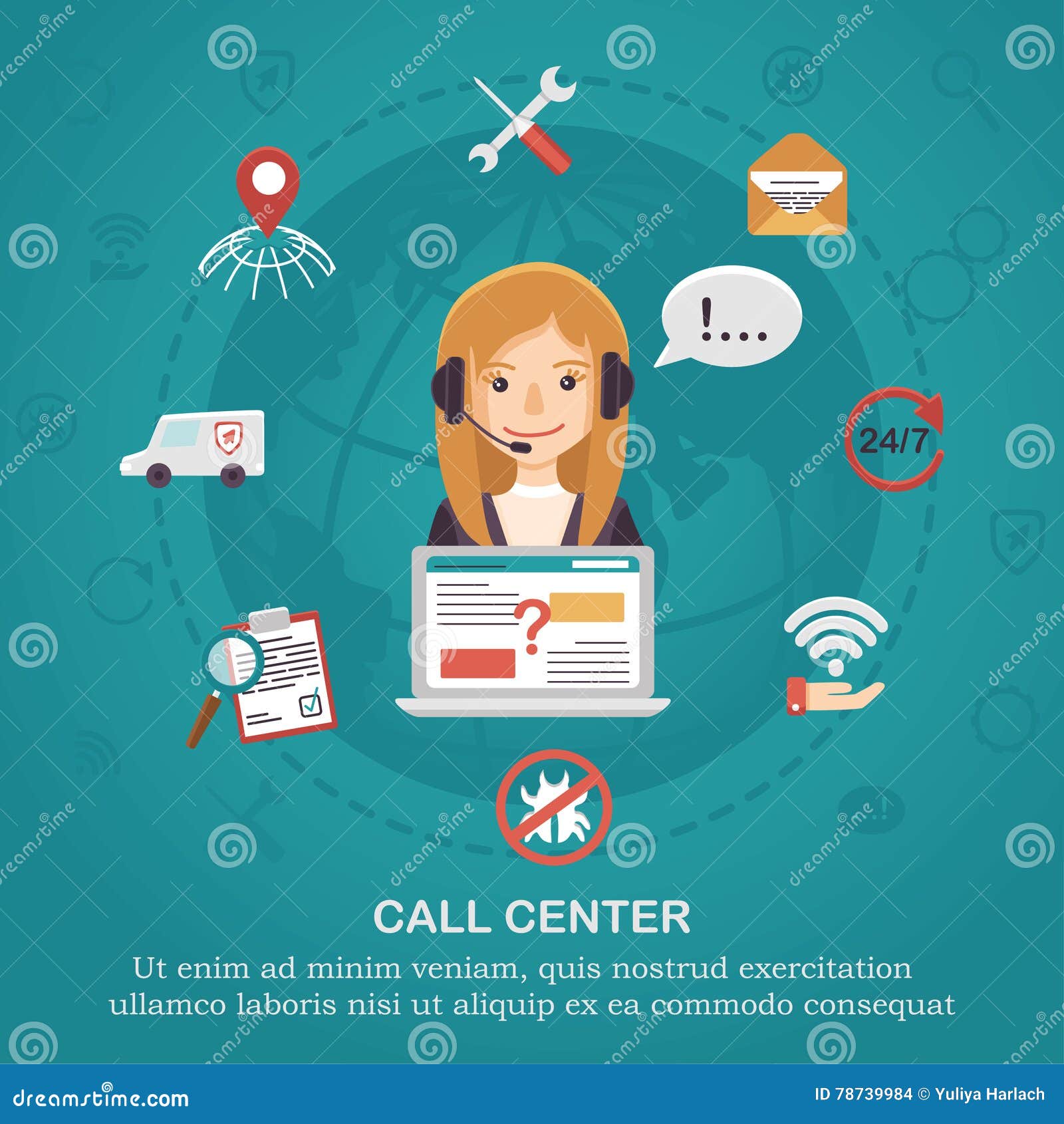 Concept of Technical Support Call Center Stock Vector - Illustration of ...