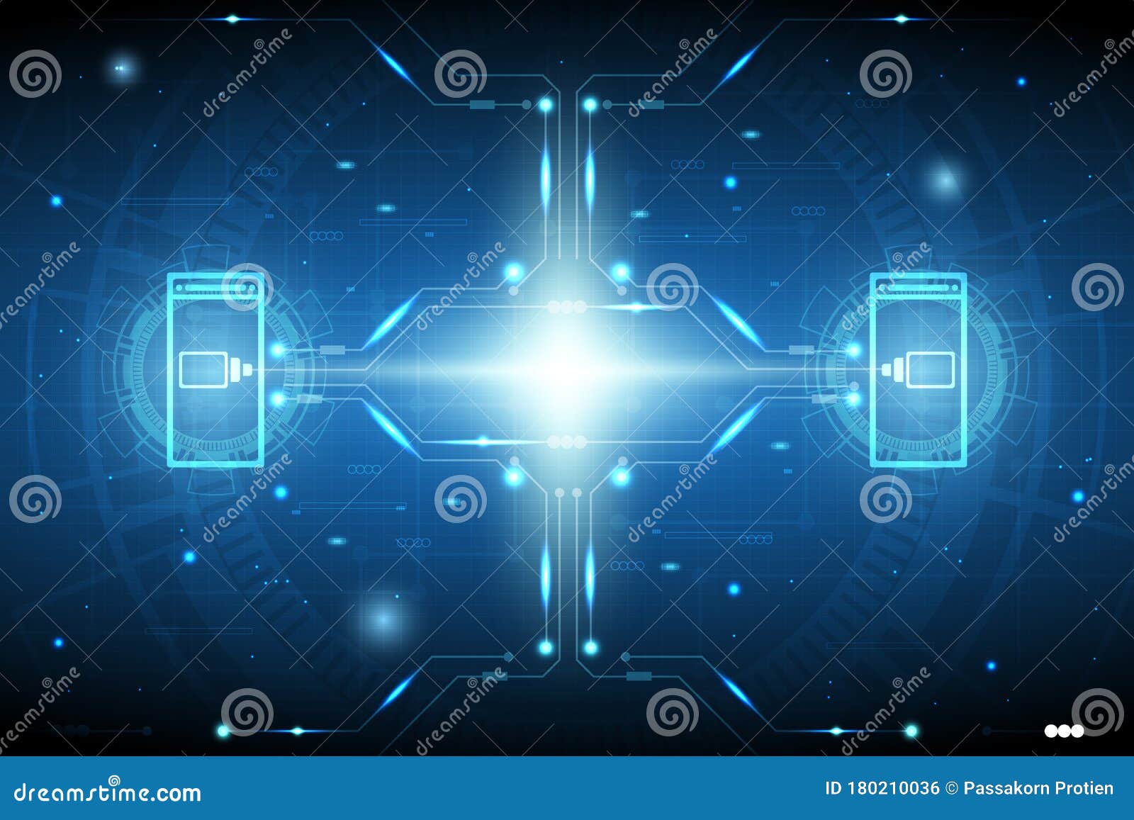 Concept Technology Background with Glowing Mobile Phone and Battery ...