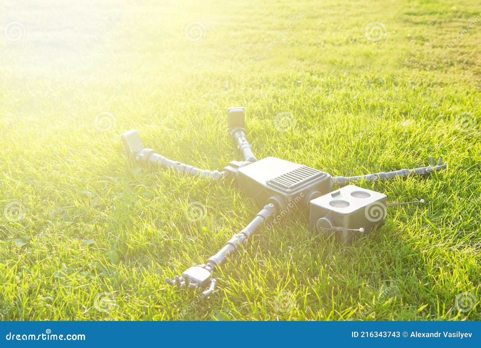 Happy Humanoid Robot Lies on the Autumn Grass Stock Image - Image of ...