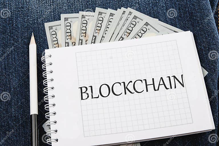 The Concept of Technology and Development. Phrase, Words, Text of the BLOCKCHAIN on a Blank ...