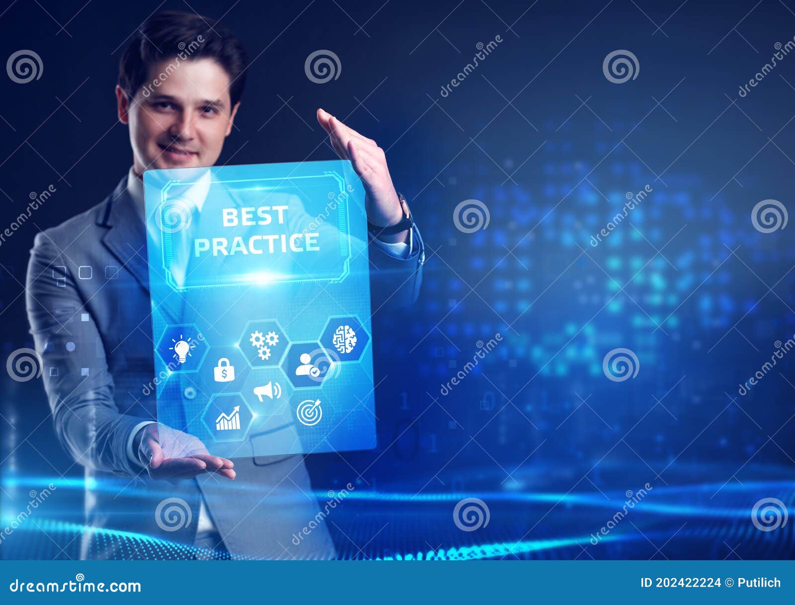 The Concept of Technology, the Internet and the Network. Businessman ...