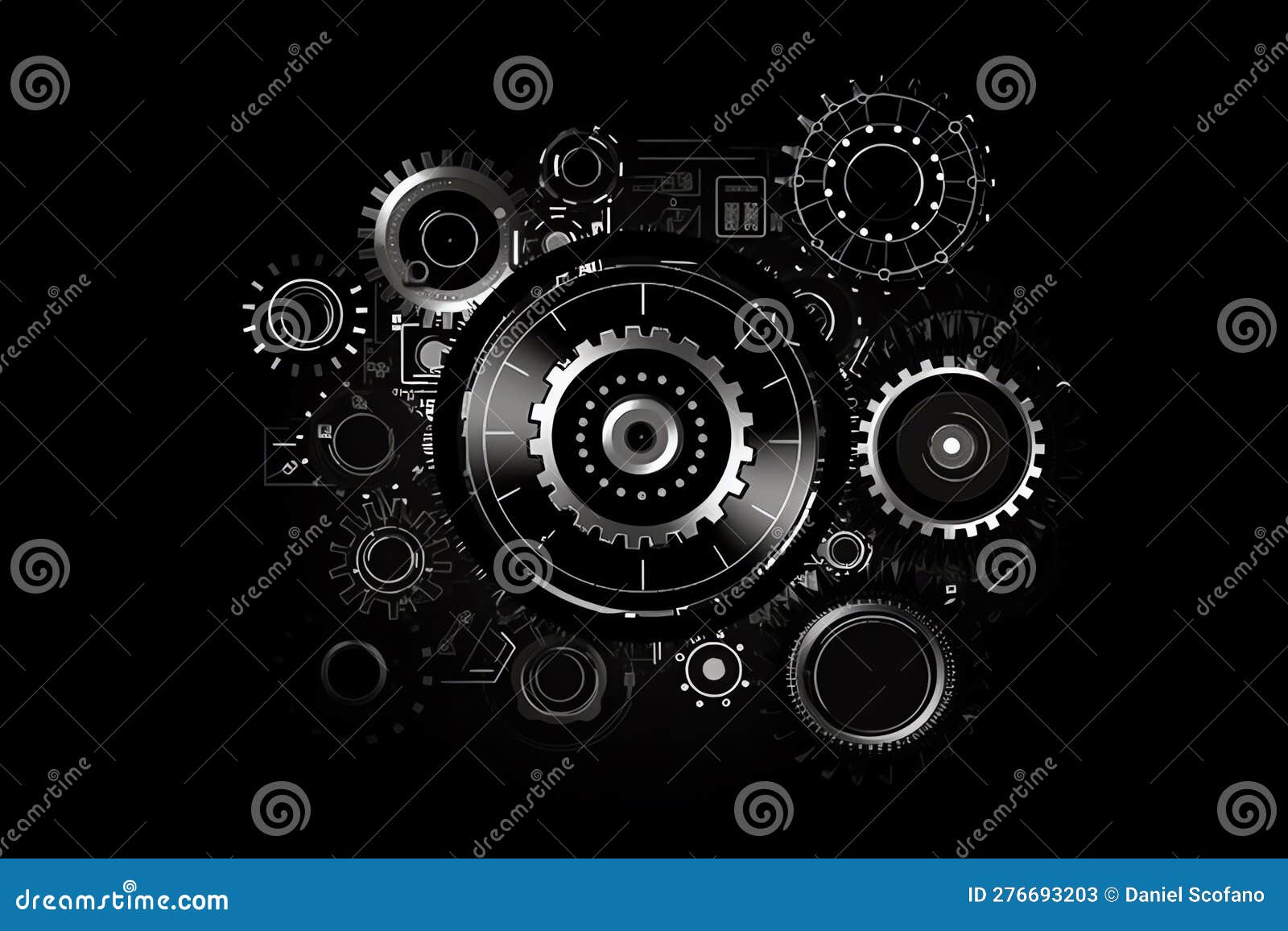 Technology White Circle Gear Connect with System or Server, Concept in ...