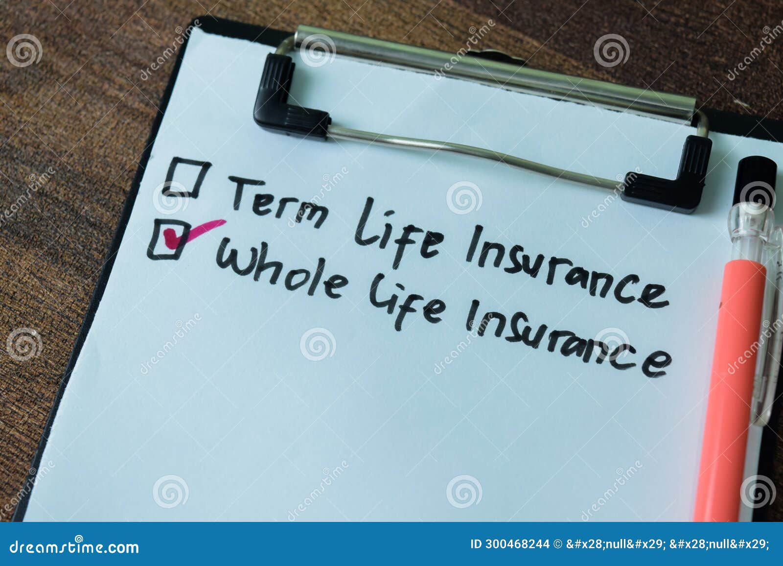 Concept of Term Life Insurance or Whole Life Insurance Write on ...