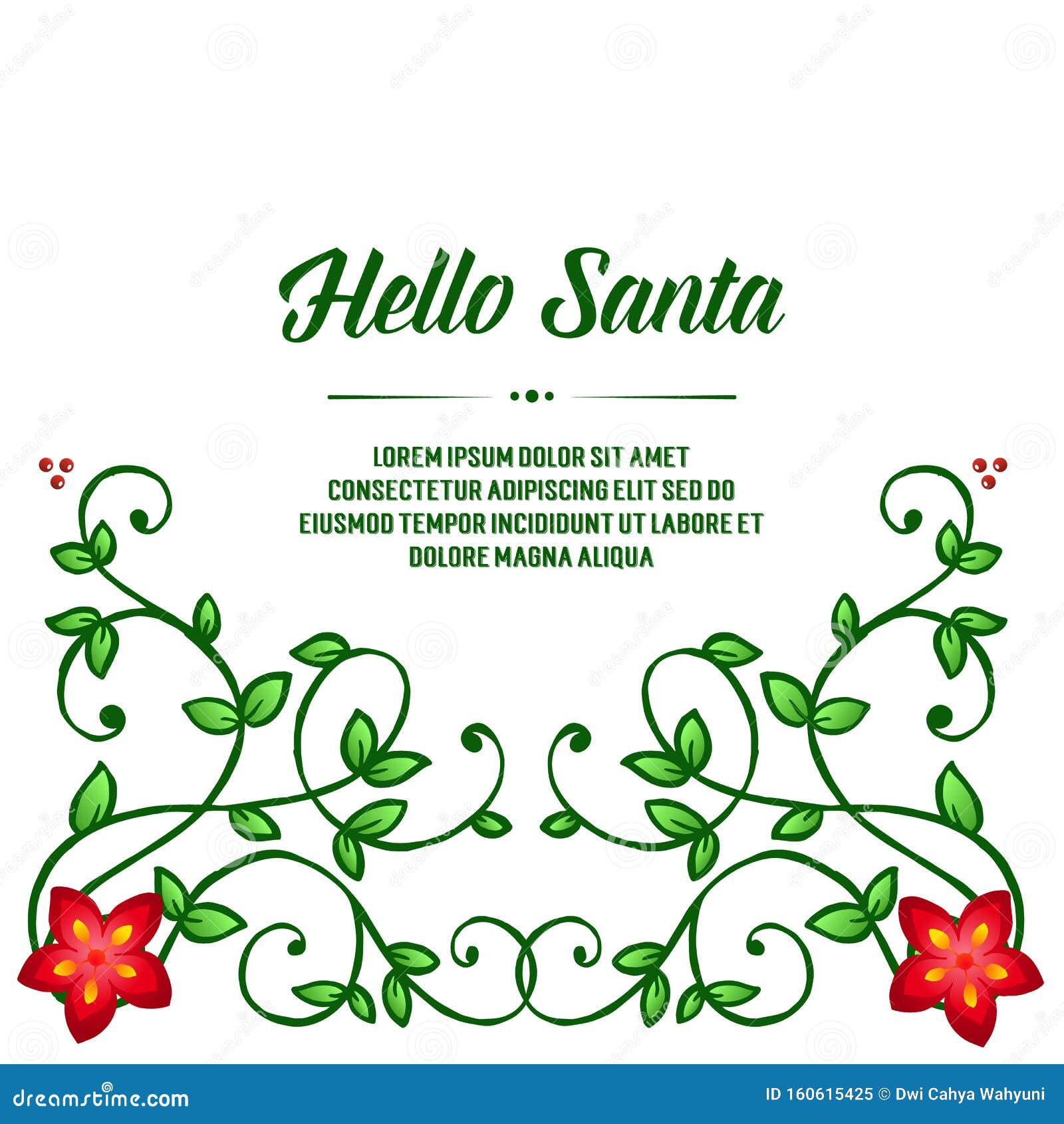 Concept of Text Hello Santa, with Shape of Elegant Green Leafy Flower ...