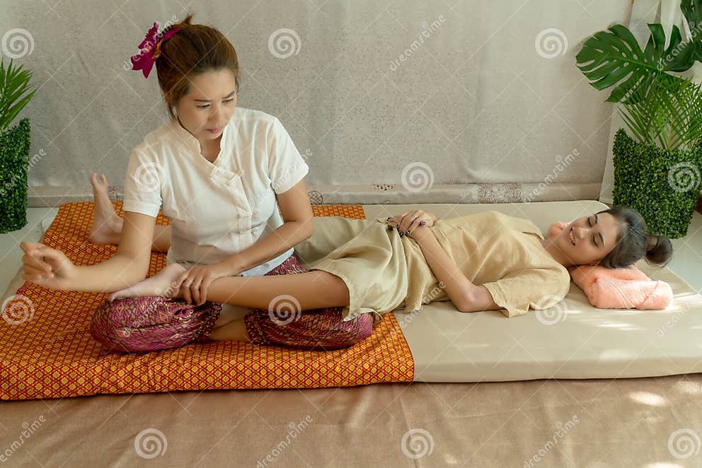 Concept Thai Massage Beautiful Asian Woman Getting Thai Herbal Massage
