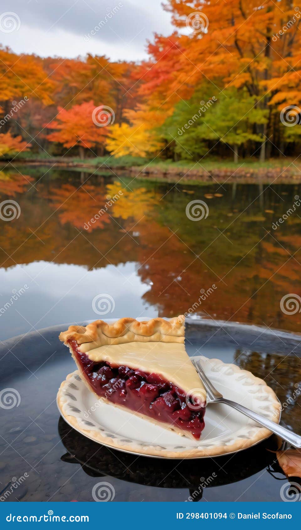 Thanksgiving Pie with a Backdrop of a Calm and Reflective Pon ...