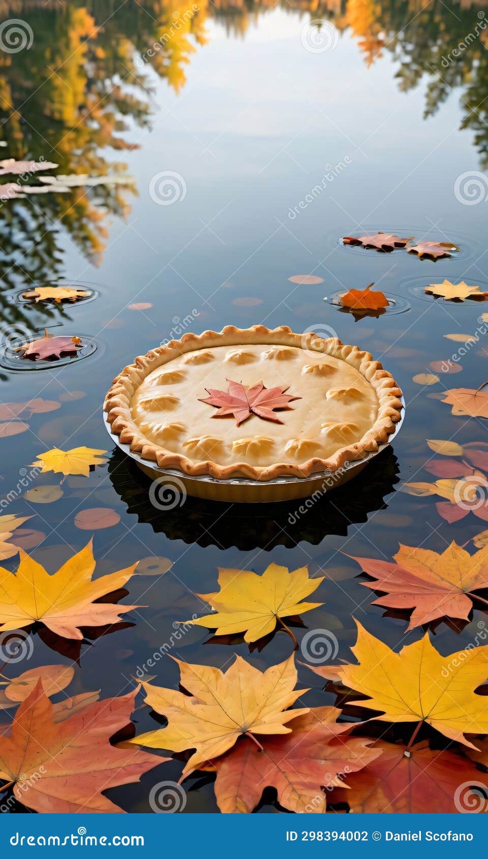 Thanksgiving Pie Floating on a Leaf in the Middle of a Serene Pon ...