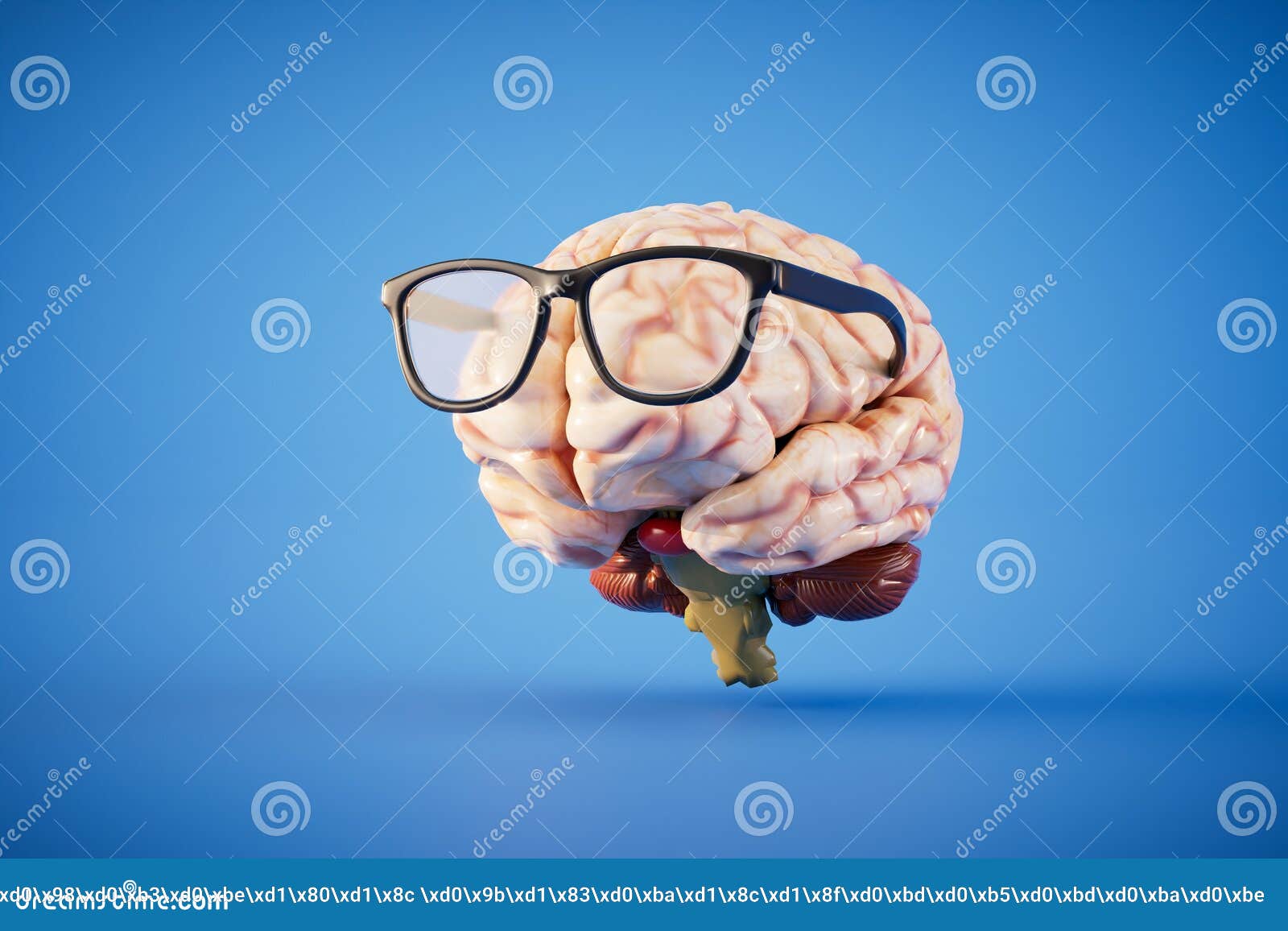 The Concept of Thinking about Ideas. Brain with Glasses on a Blue ...