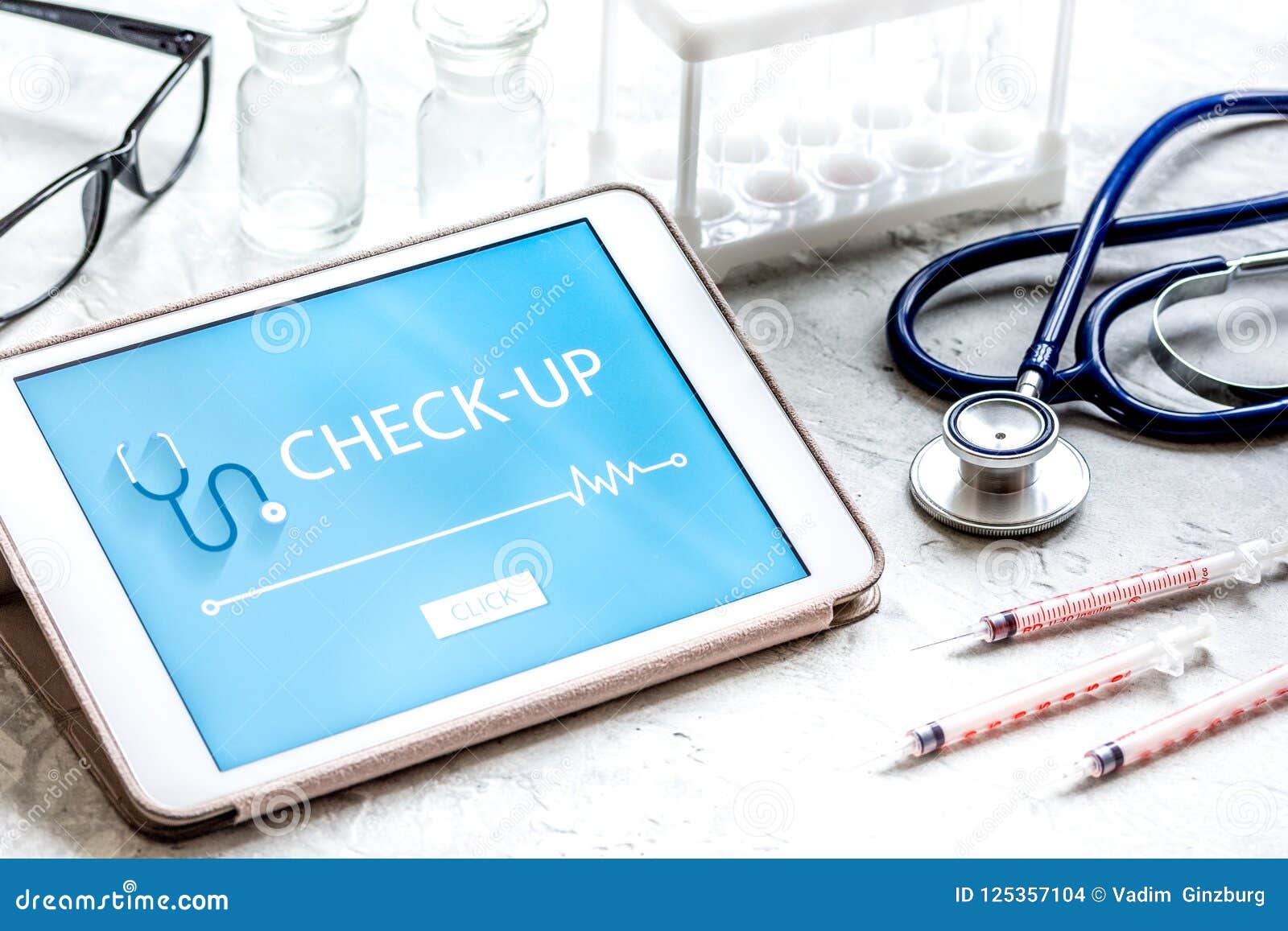 Concept Time Health Check Up on White Background Stock Photo - Image of ...