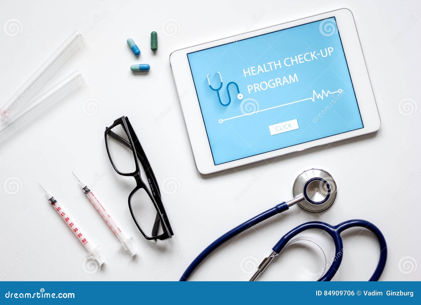Concept Time Health Check Up on White Background Stock Photo - Image of ...