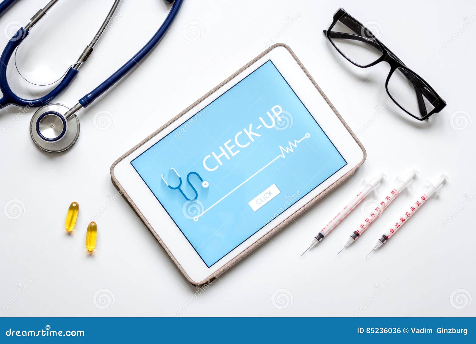 Concept Time Health Check Up on White Background Stock Photo - Image of ...