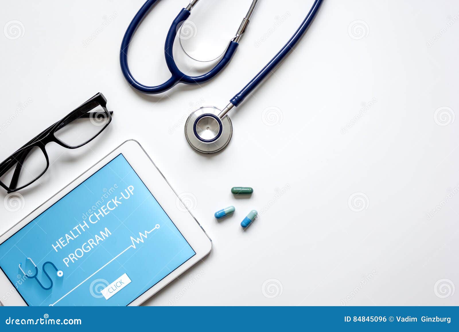 Concept Time Health Check Up on White Background Top View Stock Photo ...