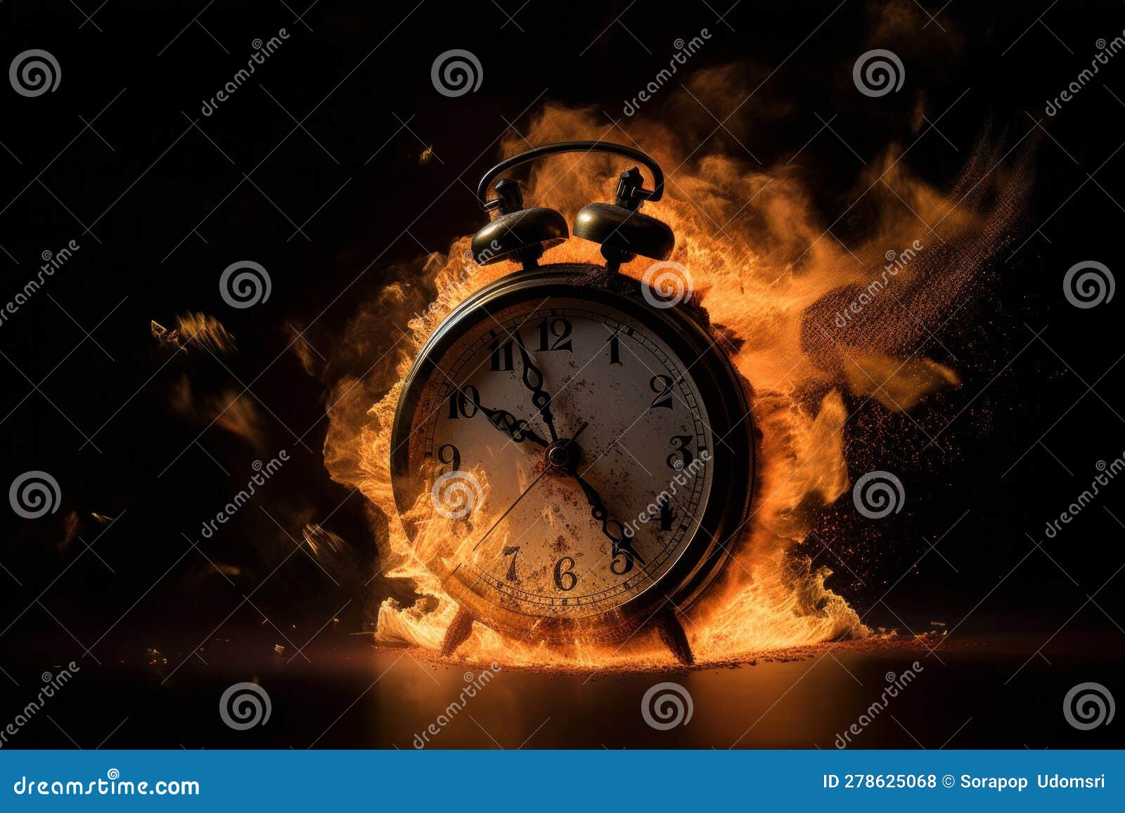 A Black Alarm Clock with Large Numbers on a Dark Background Surrounded ...