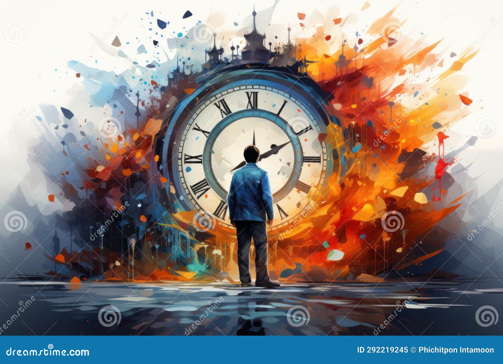 Concept of Time Management with Man and Big Clock. Generative AI Stock ...