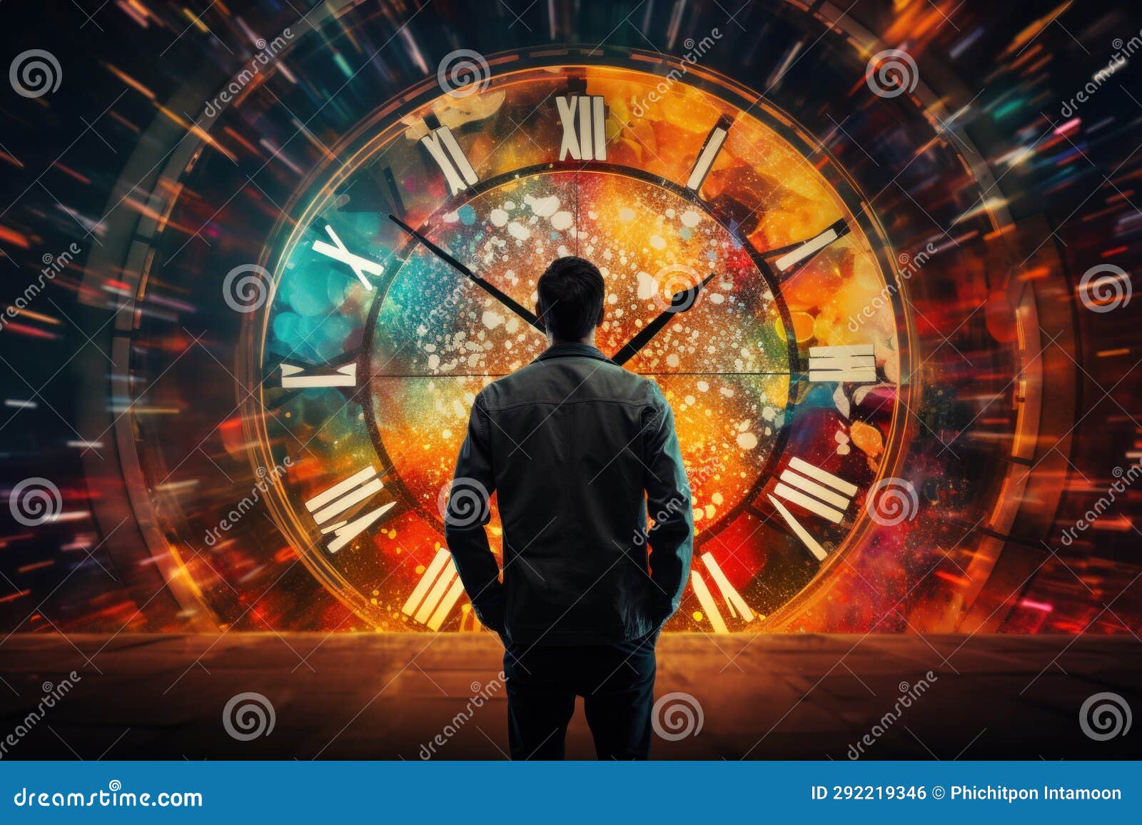 Concept of Time Management with Man and Big Clock. Generative AI Stock ...