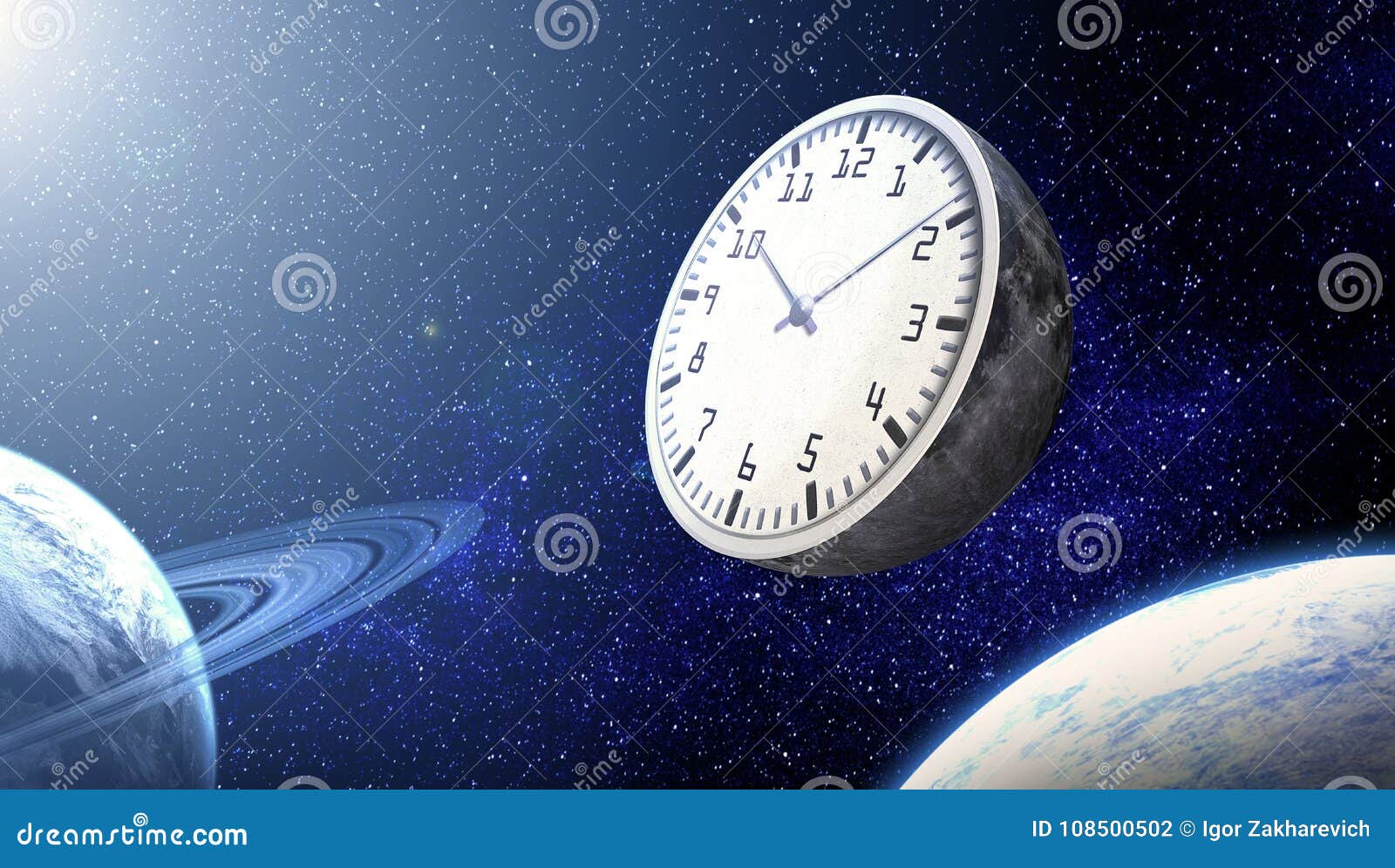 The Concept of Time. the Moon in the Form of a Clock Against the Stock ...