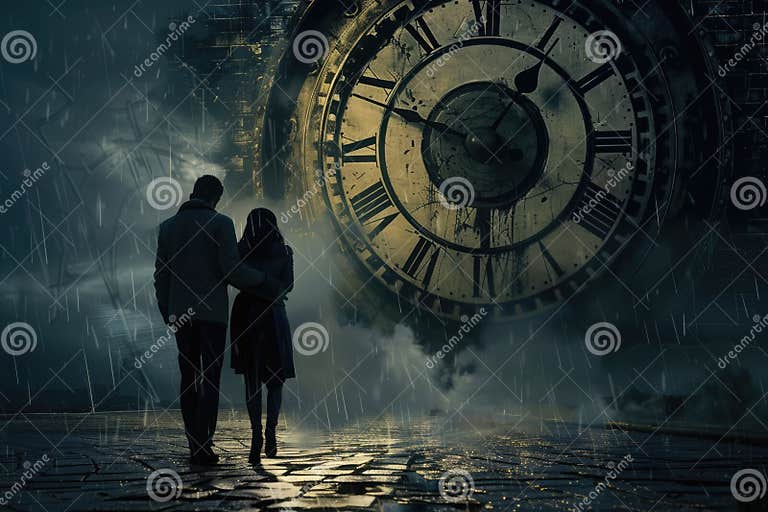 Concept of Time Passing. Apocalyptic Image of a Couple Looking at the ...