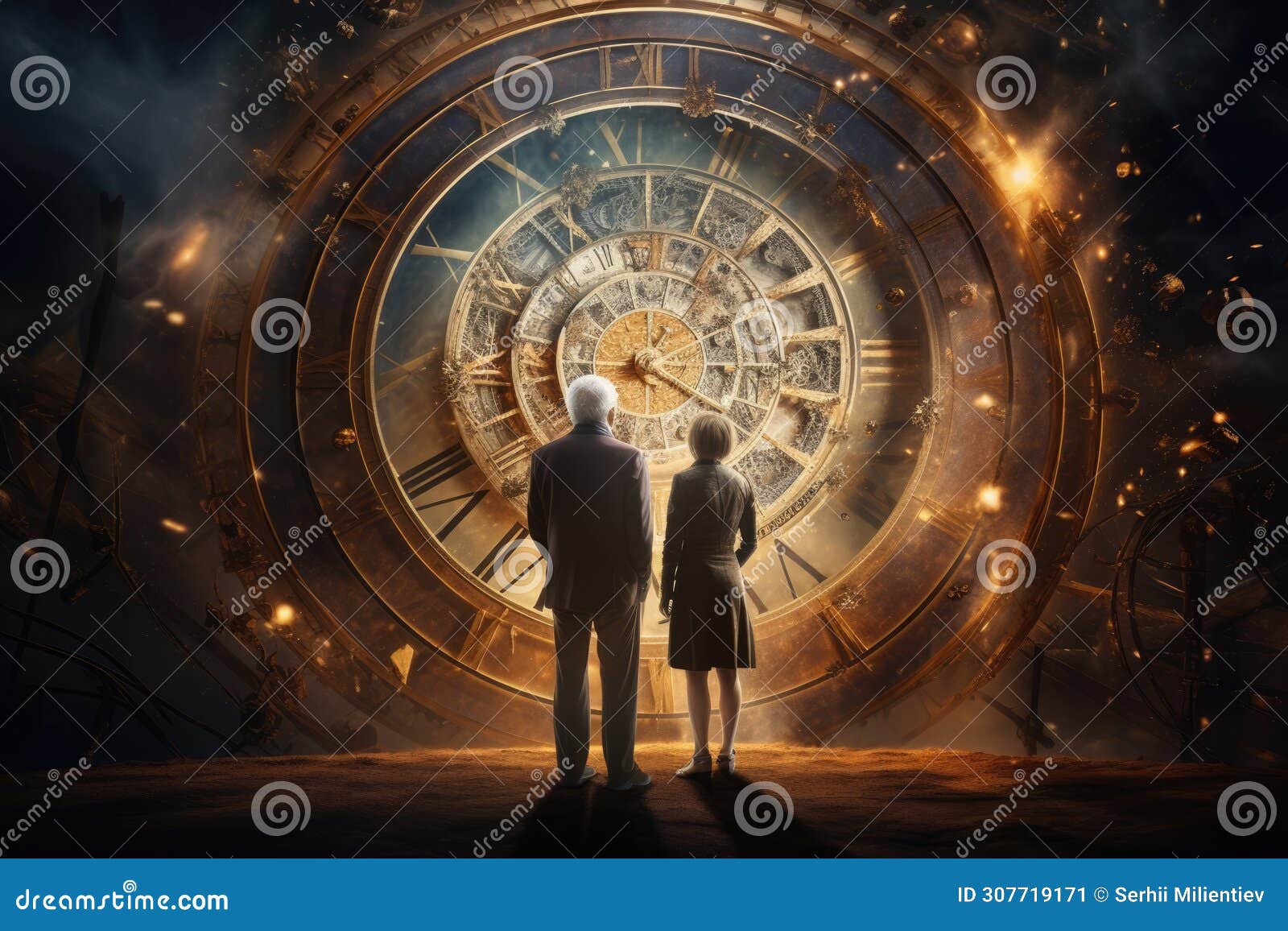 Concept of Time Passing. Apocalyptical Image of Two Elderly People ...