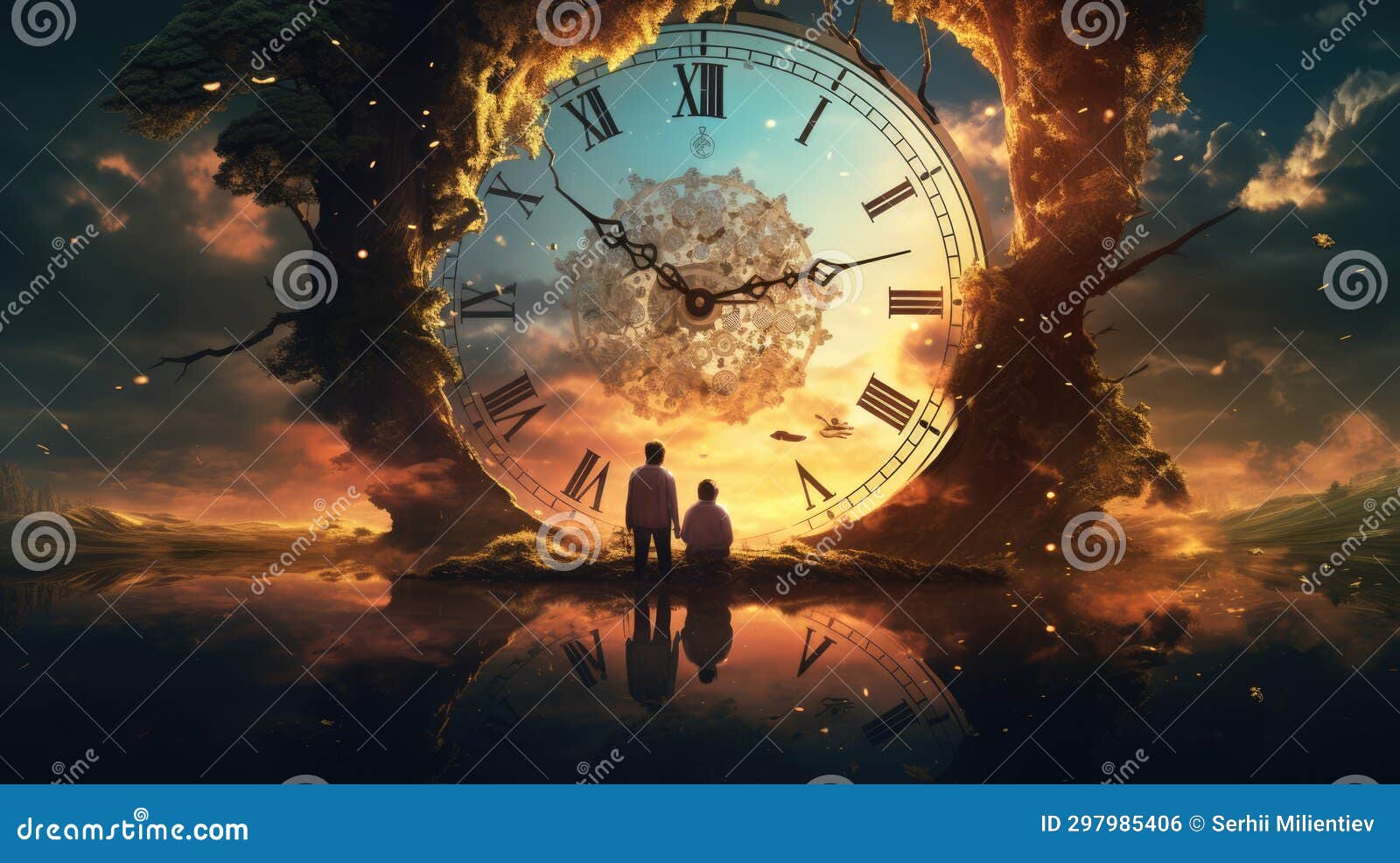Concept of Time Passing. Apocalyptical Image of Two People Looking at ...