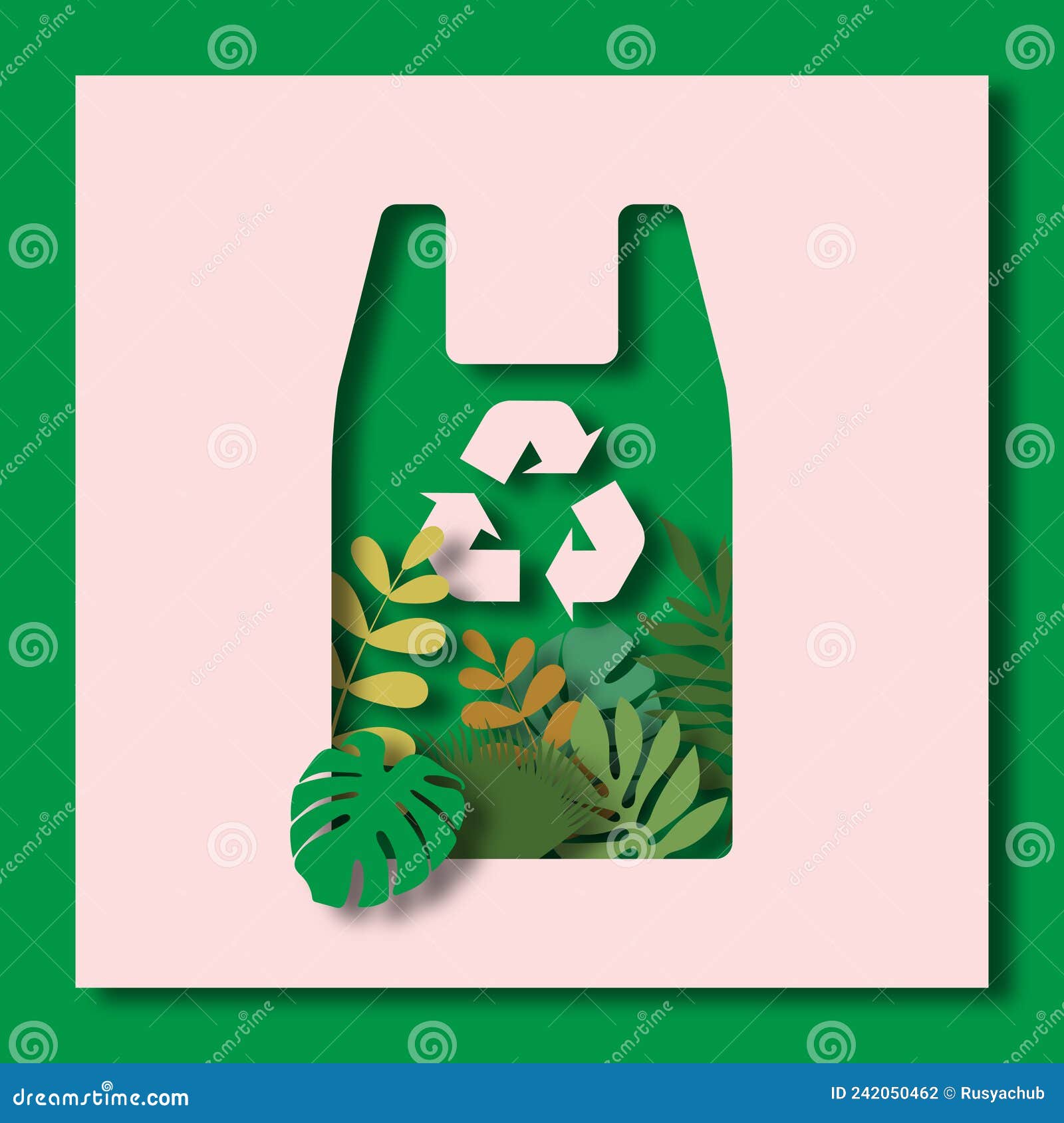 Recycling Sign on a Plastic Bag from Which Green Plants Grow. Stock ...