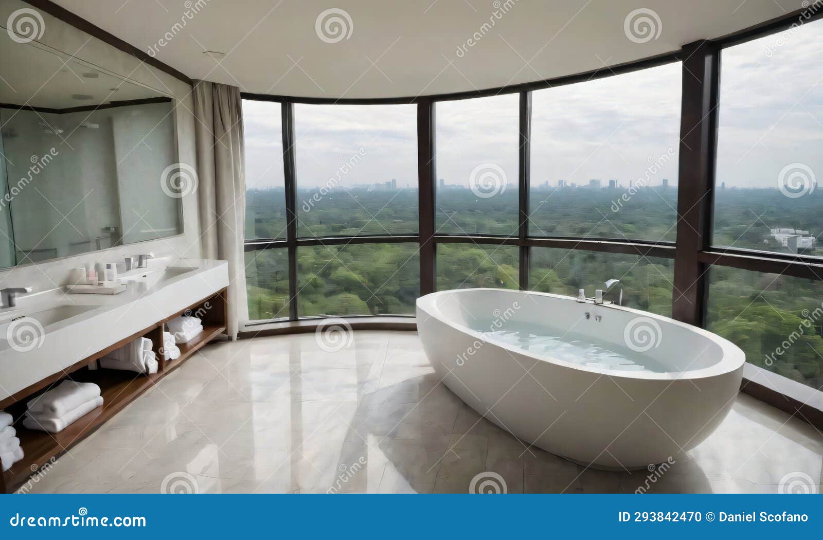 Top View of a Hotel Bathroom with a Panoramic Window. Generative AI ...