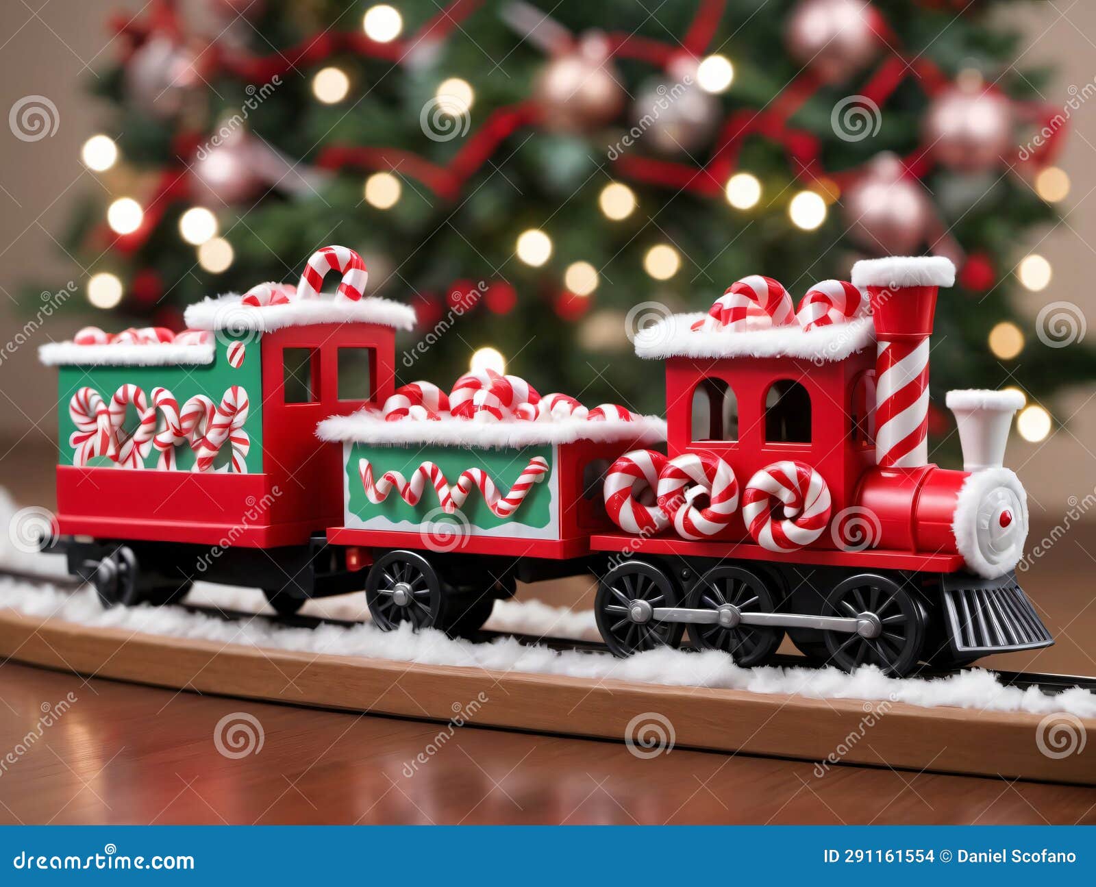 A Toy Train with Candy and Candy Canes on it. Generative AI Stock ...