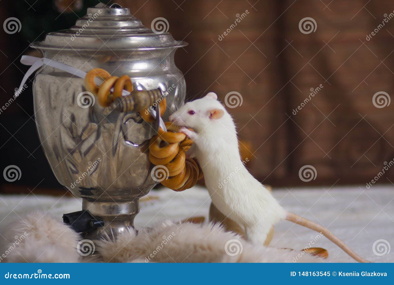 The Concept of the Tradition of Tea Drinking. Rat with a Samovar Stock ...