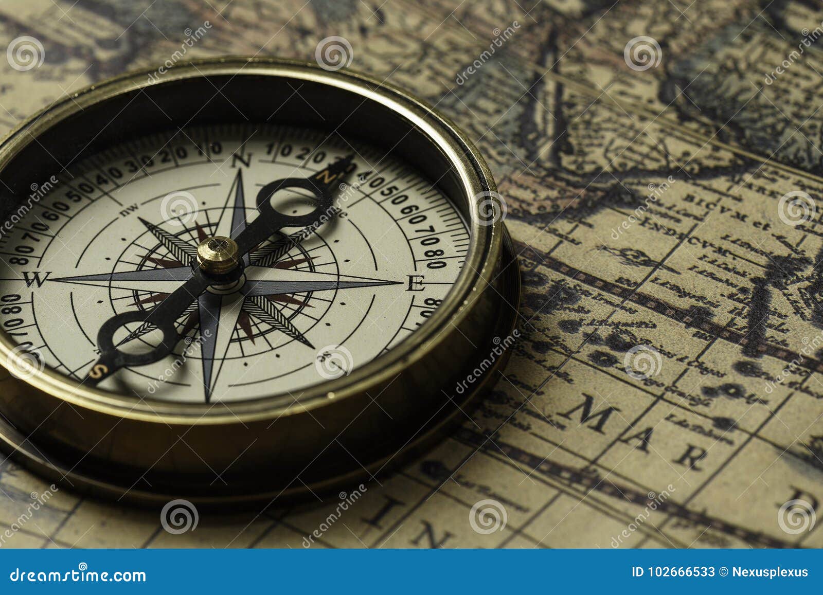 Retro compass with old map stock image. Image of retro - 102666533