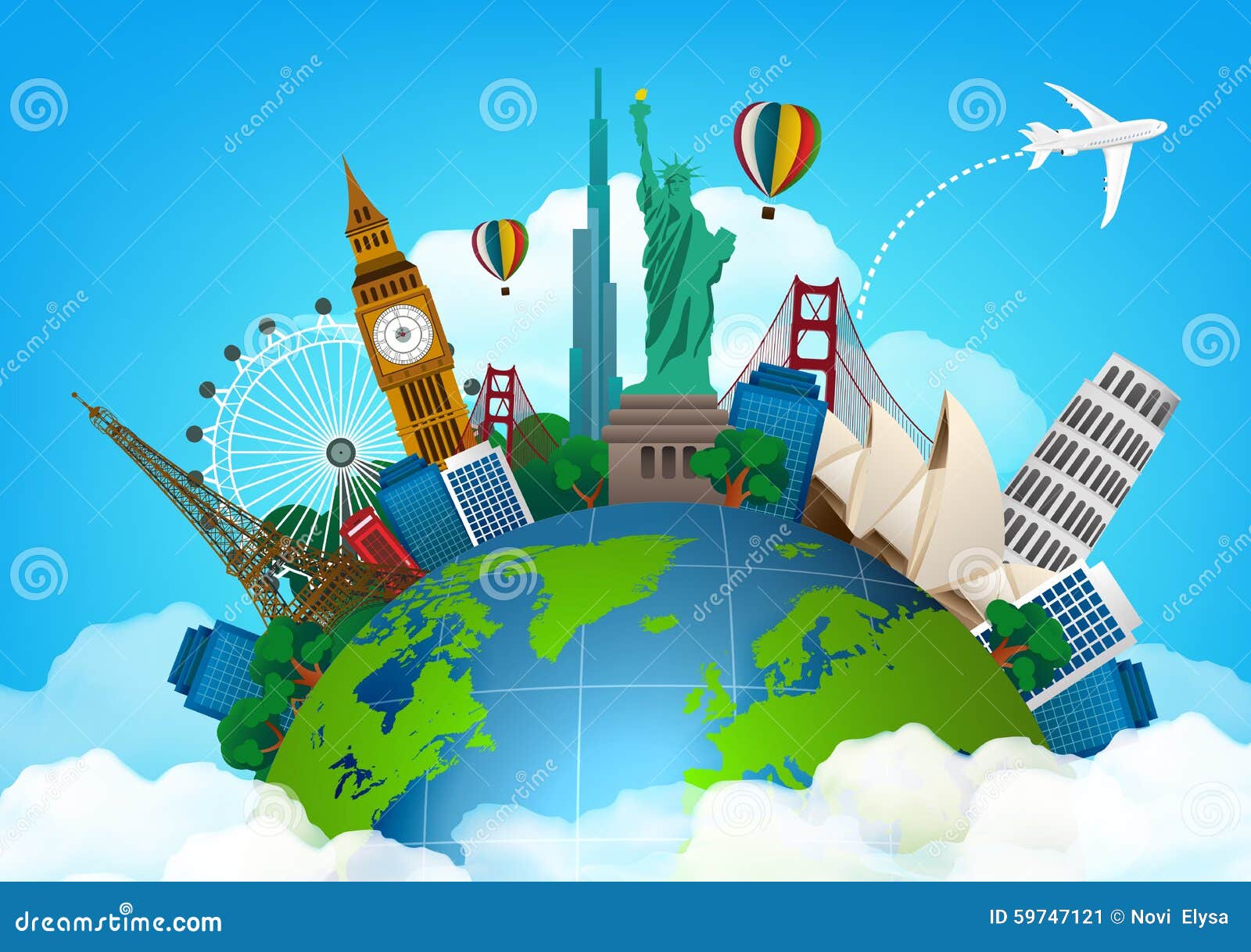 Famous Monuments Of The World. Symbol Cartoon Vector | CartoonDealer ...