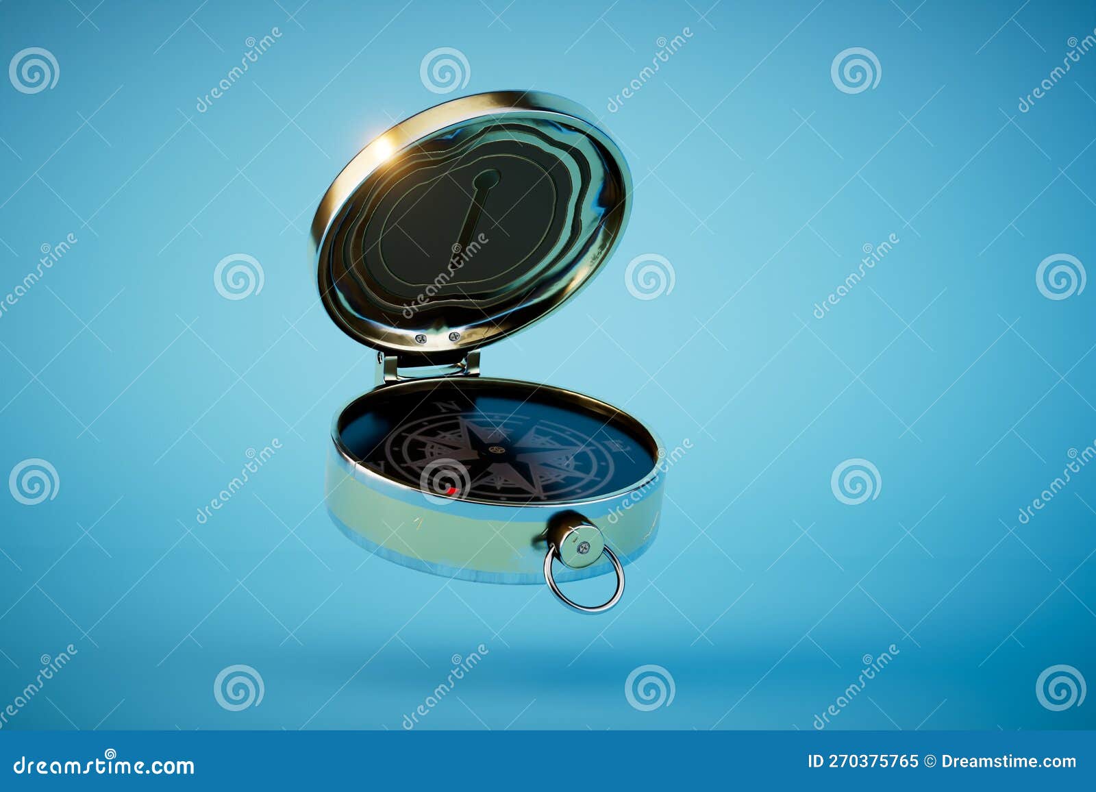 The Concept of Traveling Around the World. Open Compass on a Blue ...