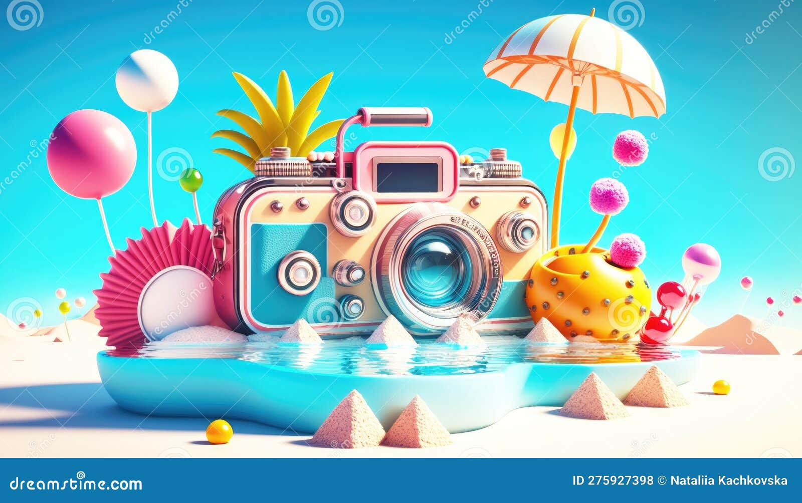 Concept of Travelling Postcard with Big Camera Stock Illustration ...