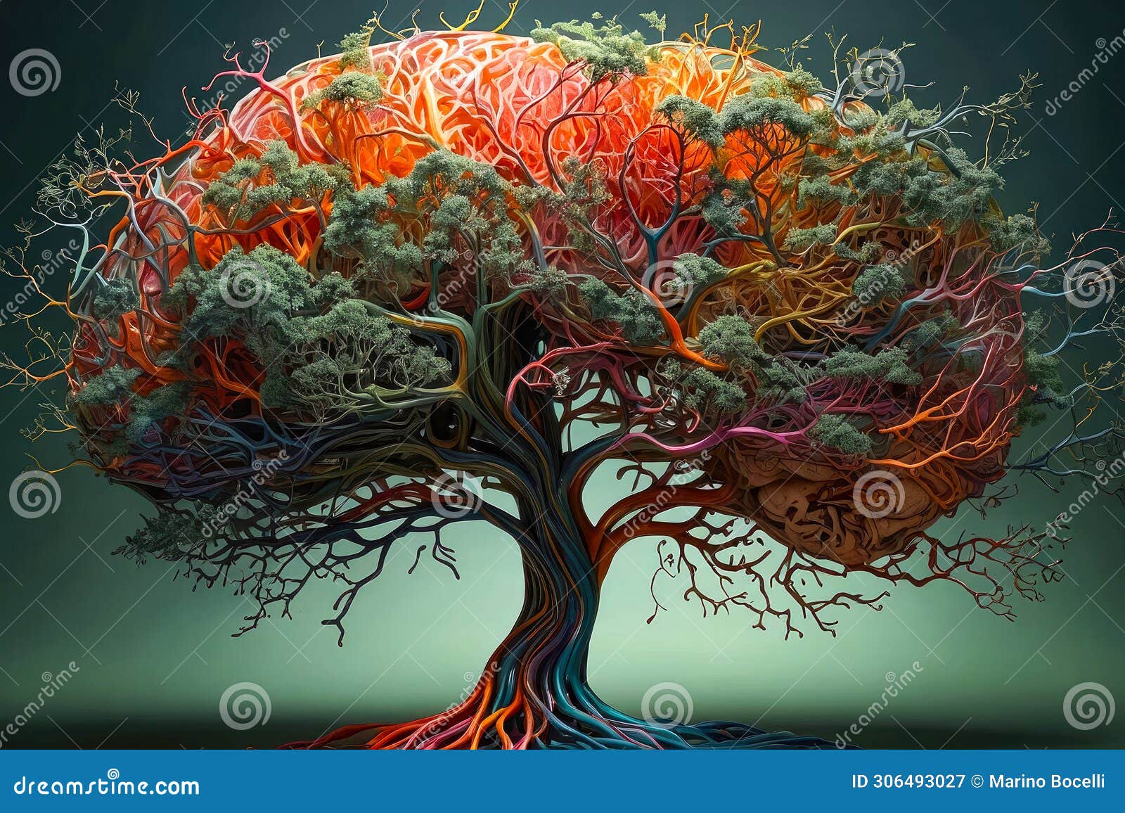 Concept of the Tree of the Intricate Nervous System and Veins Ending in ...