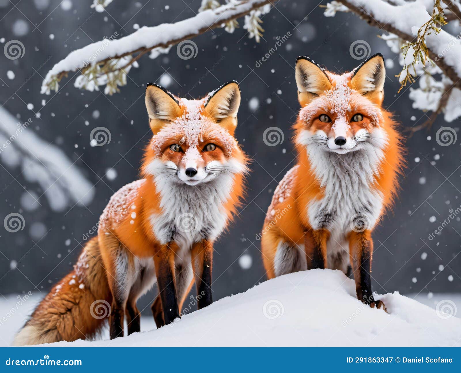 Two Foxes in the Snow. Generative AI Stock Illustration - Illustration ...