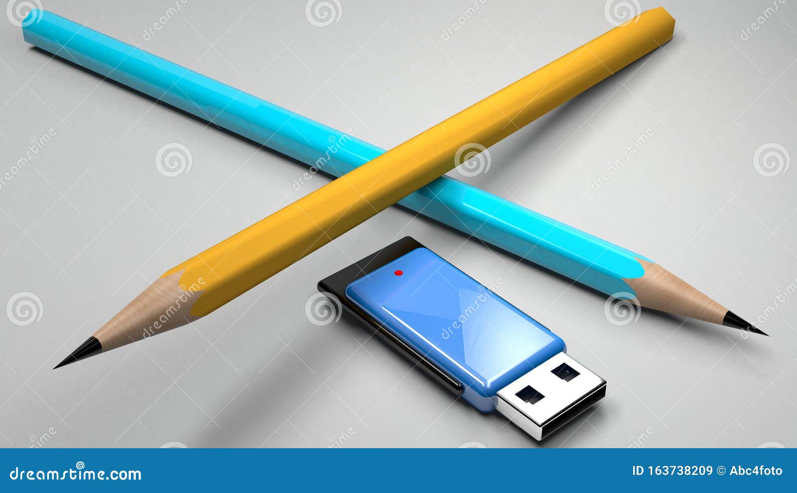Concept of Two Pencils and Usb Flash Drive in Blue Color Stock ...