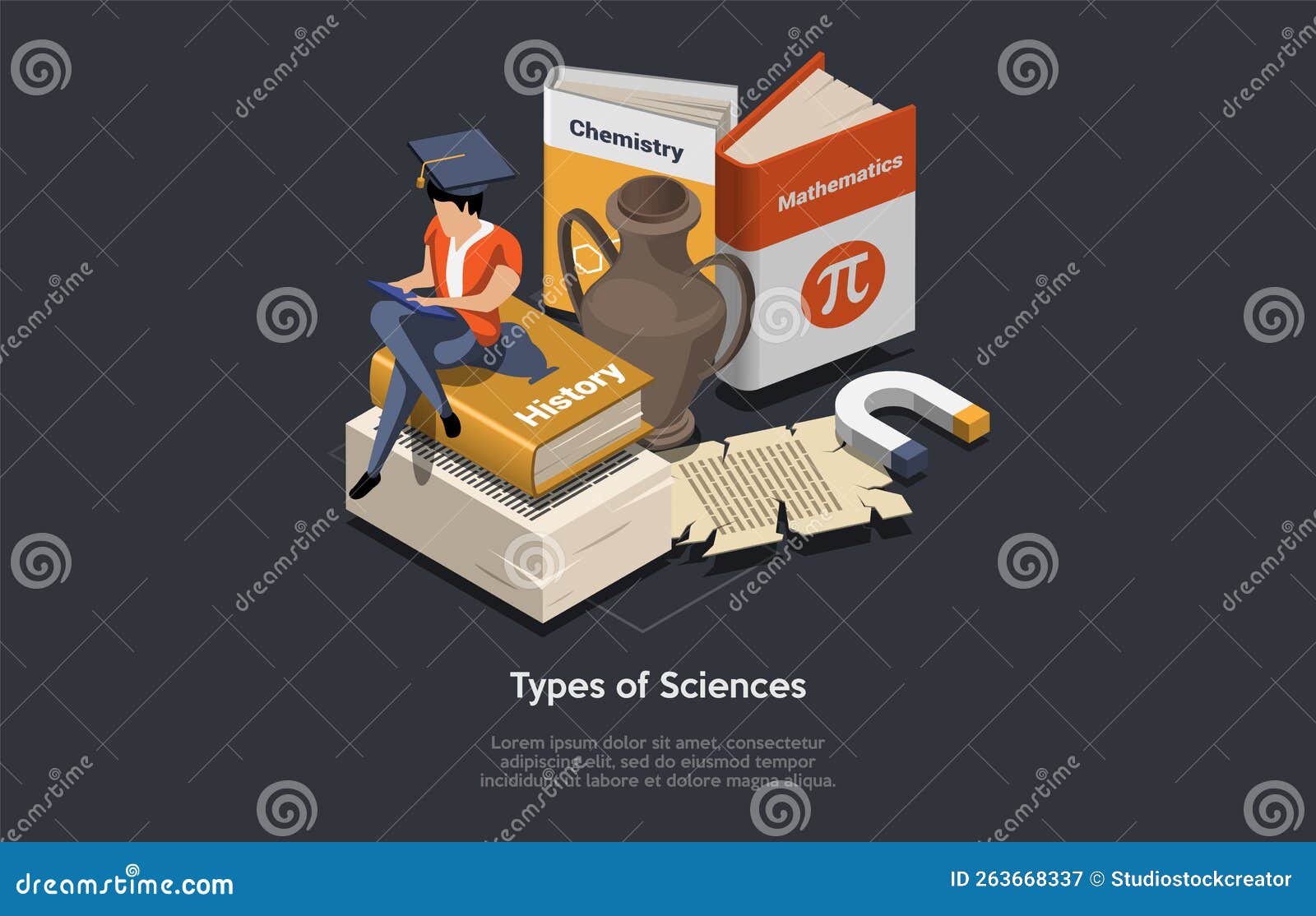 Concept of Types of Science, Subject, Education. Character in ...