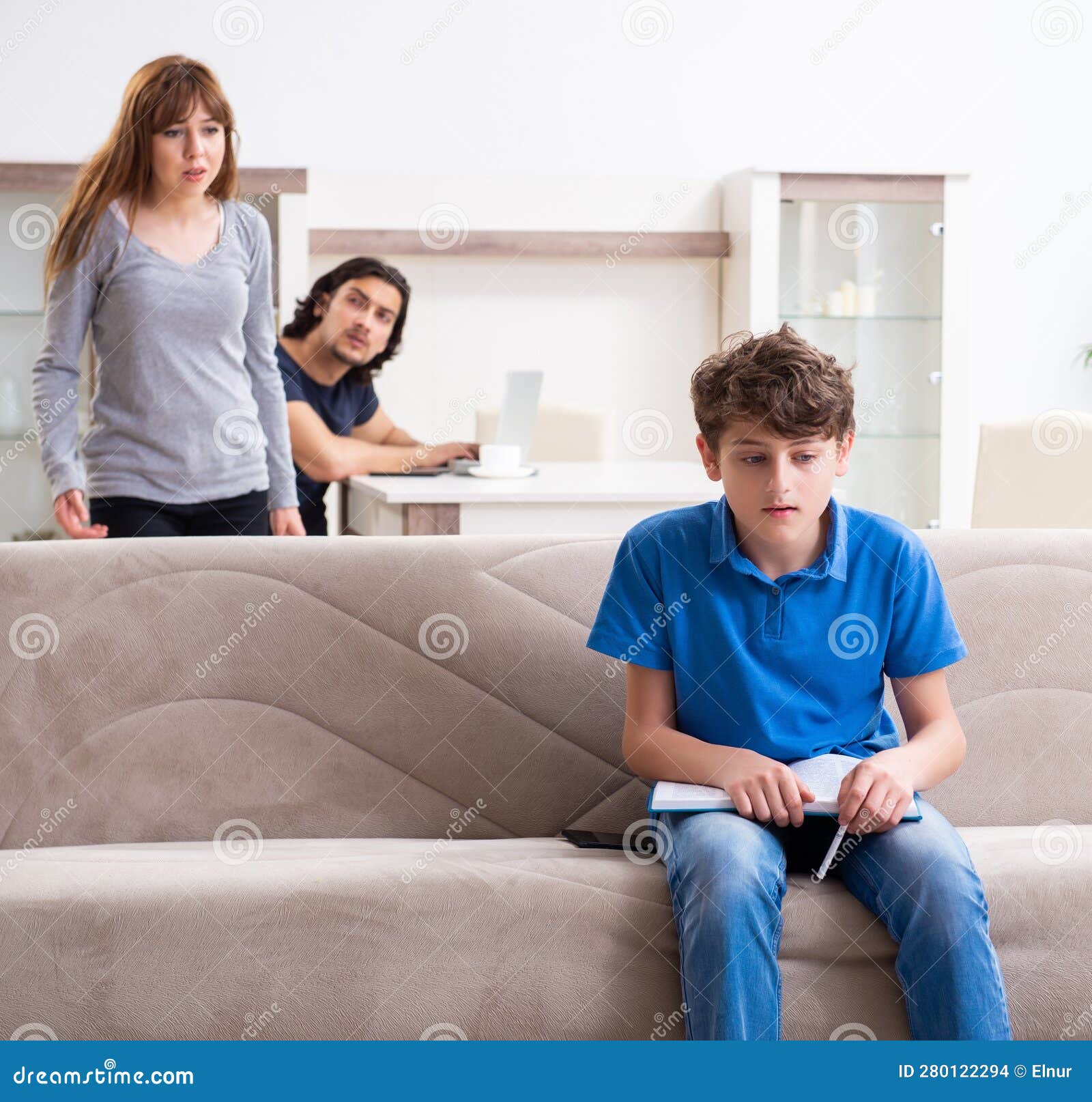 Concept of Underage Smoking with Young Boy and Family Stock Photo ...