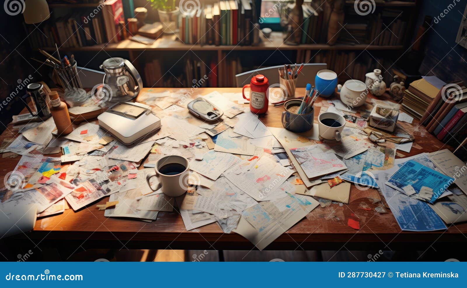 Concept of Uninspired Workspace: an Office Desk Cluttered with ...