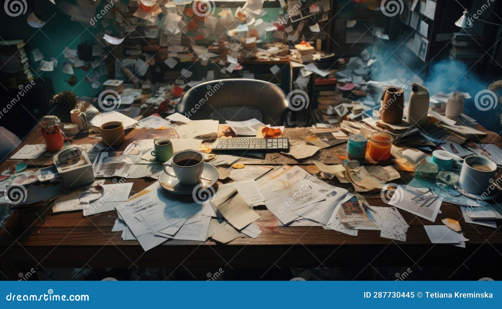 Concept of Uninspired Workspace: an Office Desk Cluttered with ...