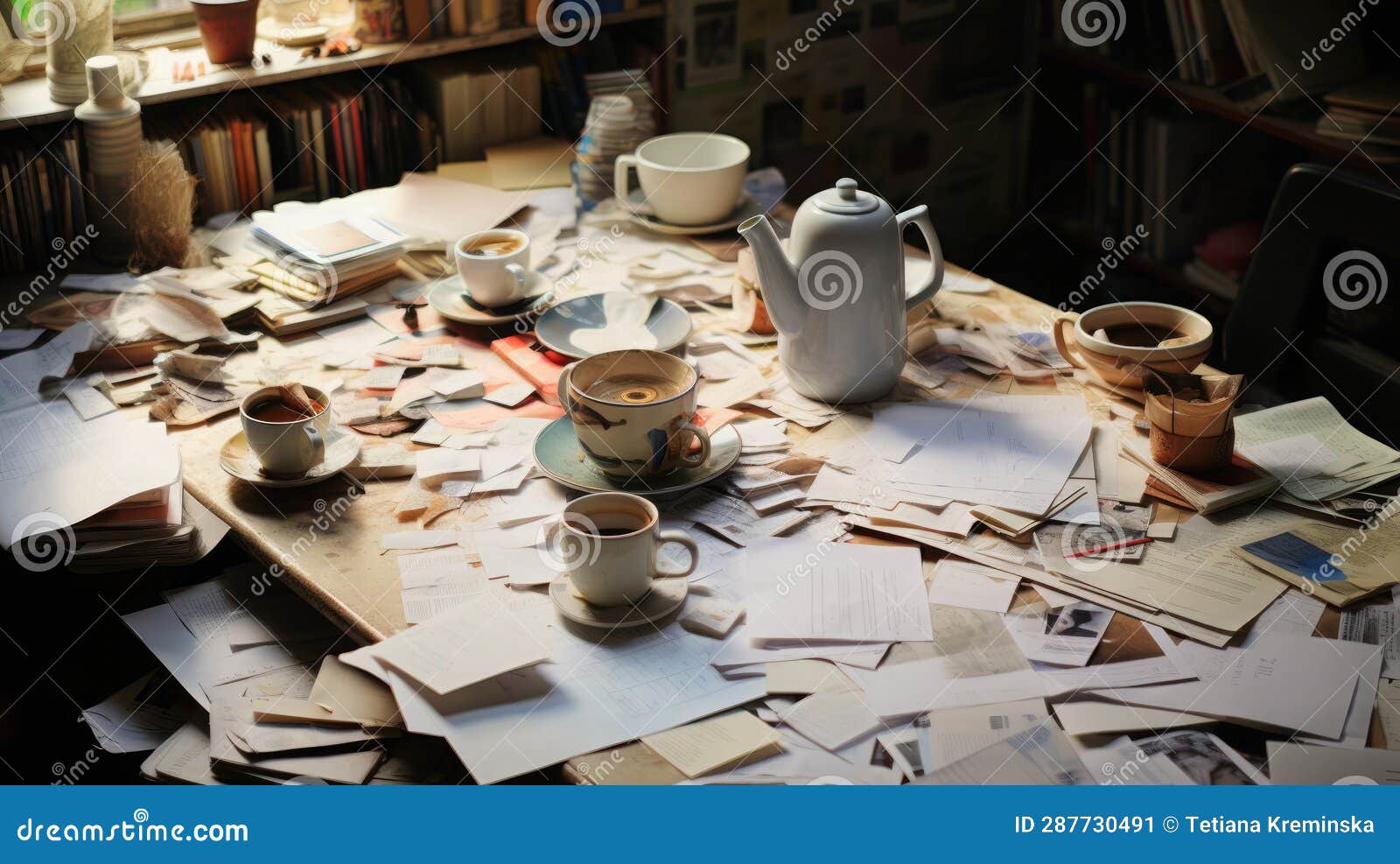 Concept of Uninspired Workspace: an Office Desk Cluttered with ...